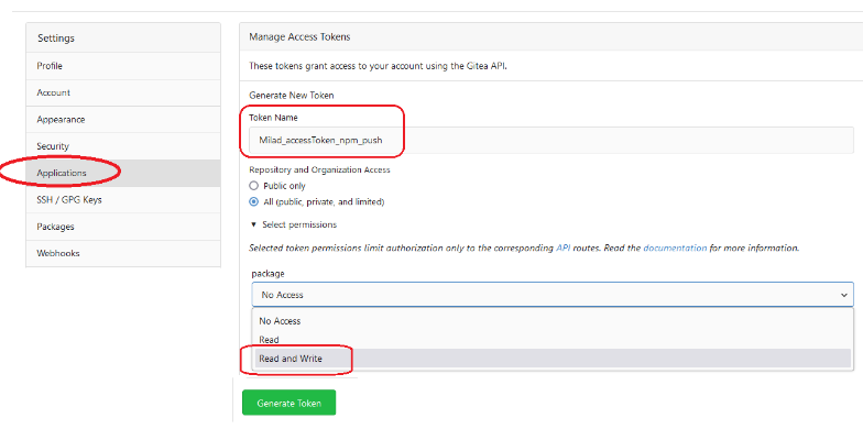 Creating Access Tokens for Pushing Packages to Gitea - XWiki
